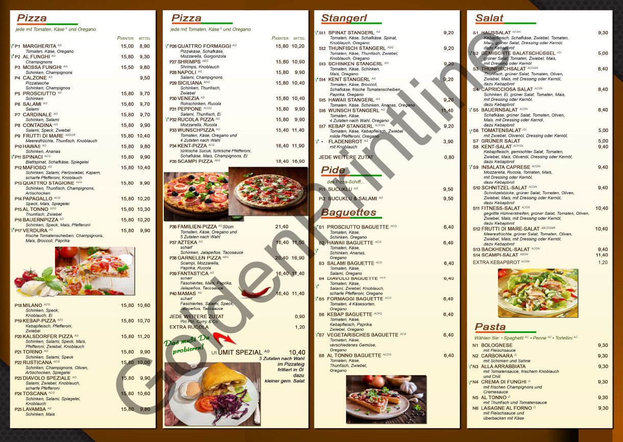 Unsere Speisekarte - FIRST KENT Pizza - Kebap